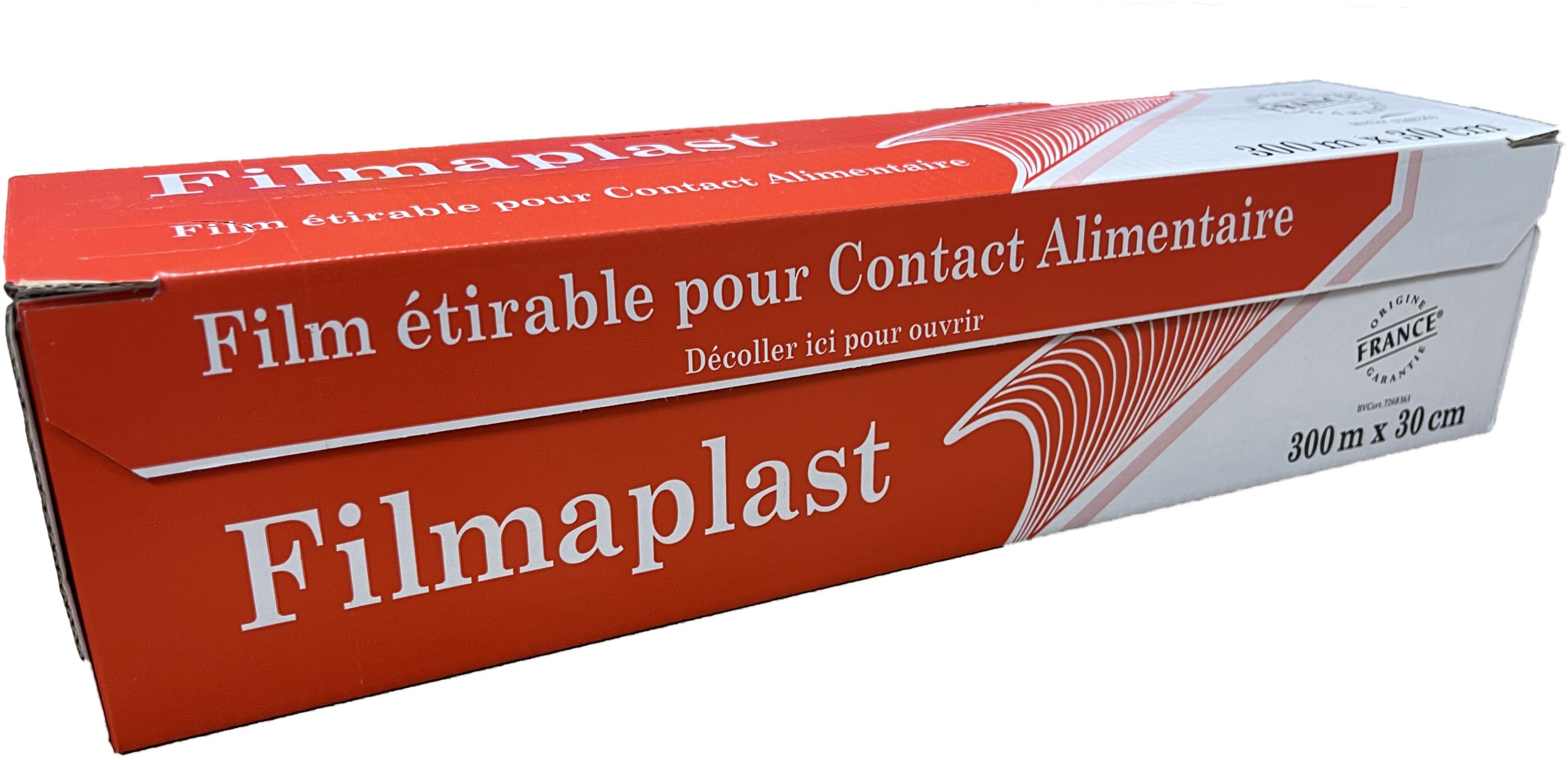 Rouleau de film alimentaire PVC rose en boite distributrice 30 cm x 3m