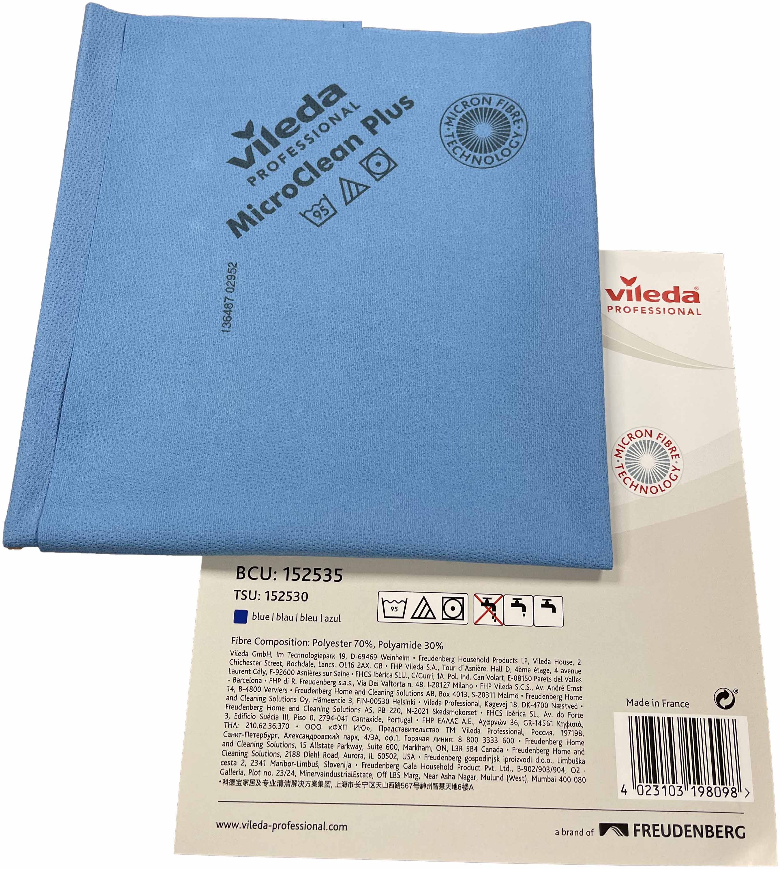 Microfibre non tissée MicroClean Plus bleue Vileda 40 x 45