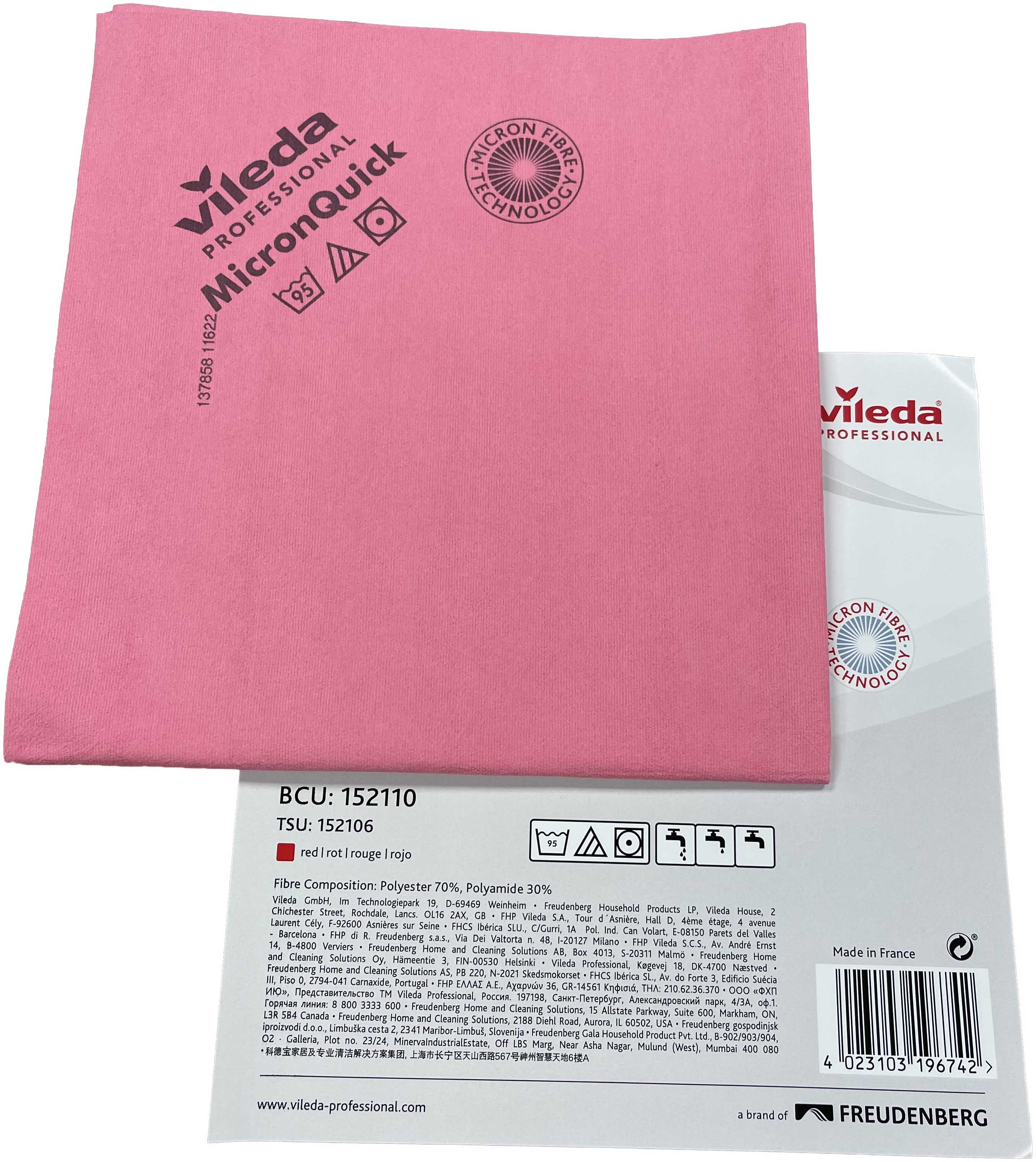 Lavette Microfibre non tissée Micron quick Vileda rouge 38 x 40